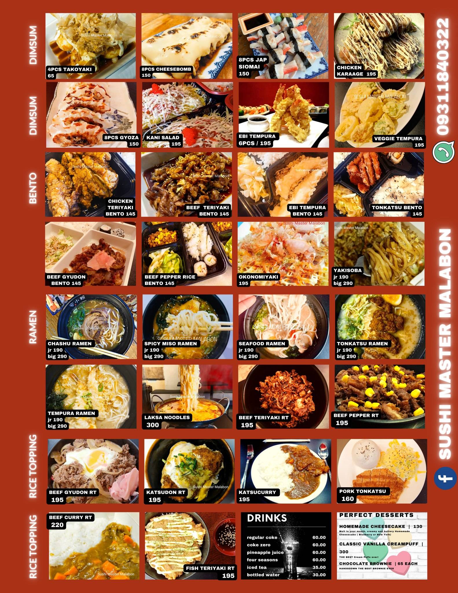 Menu at Sushi Master restaurant, Malabon