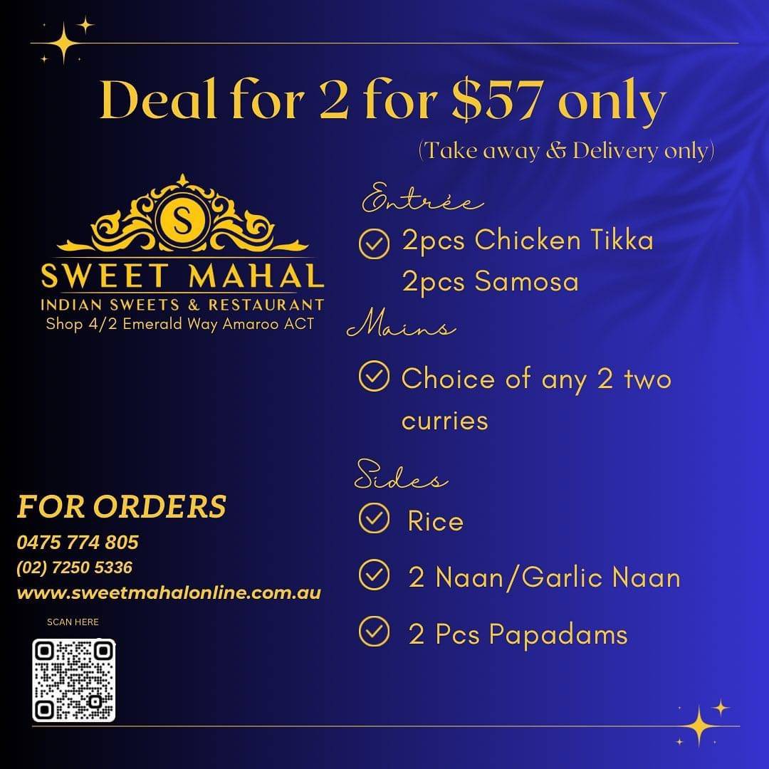 Menu at Sweet Mahal restaurant, Amaroo