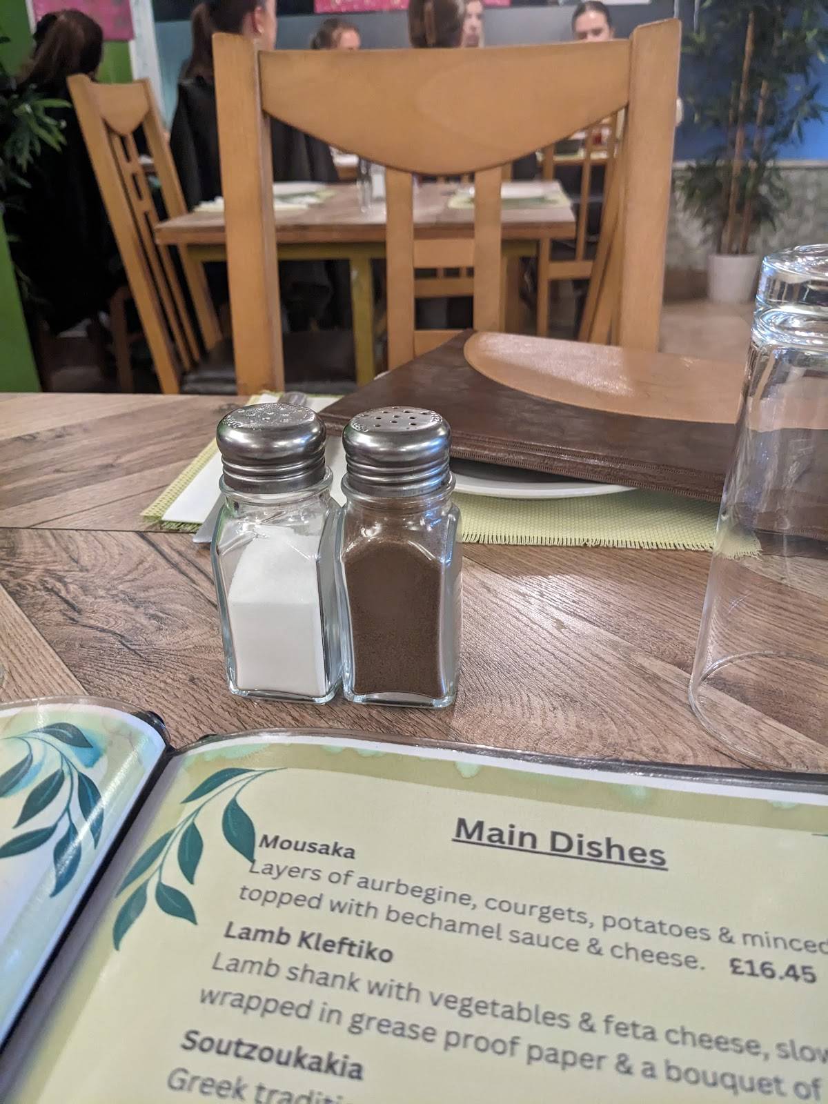 Menu at Greek Olive restaurant, Swindon