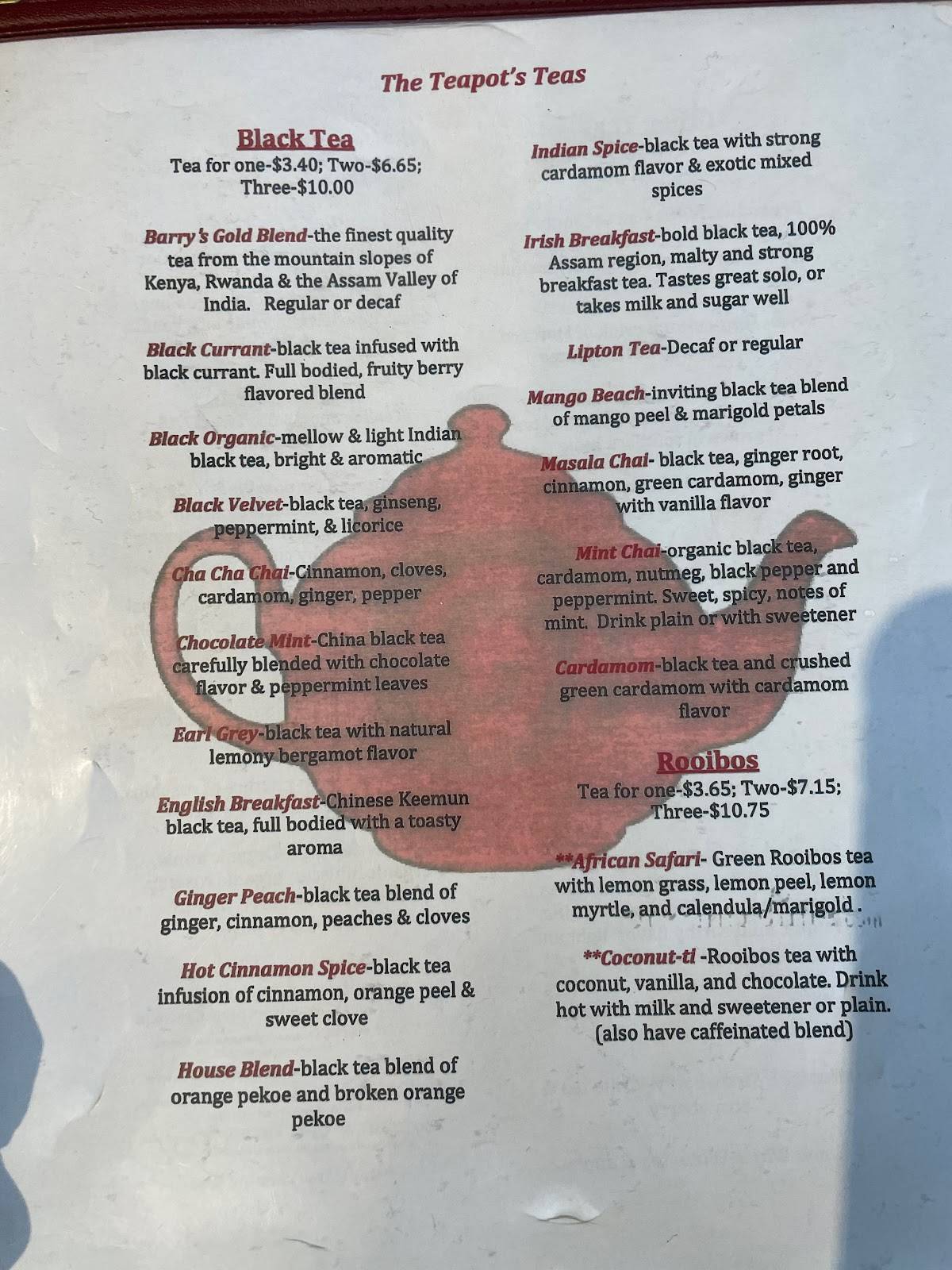 Menu at Swing the Teapot restaurant, Floral Park