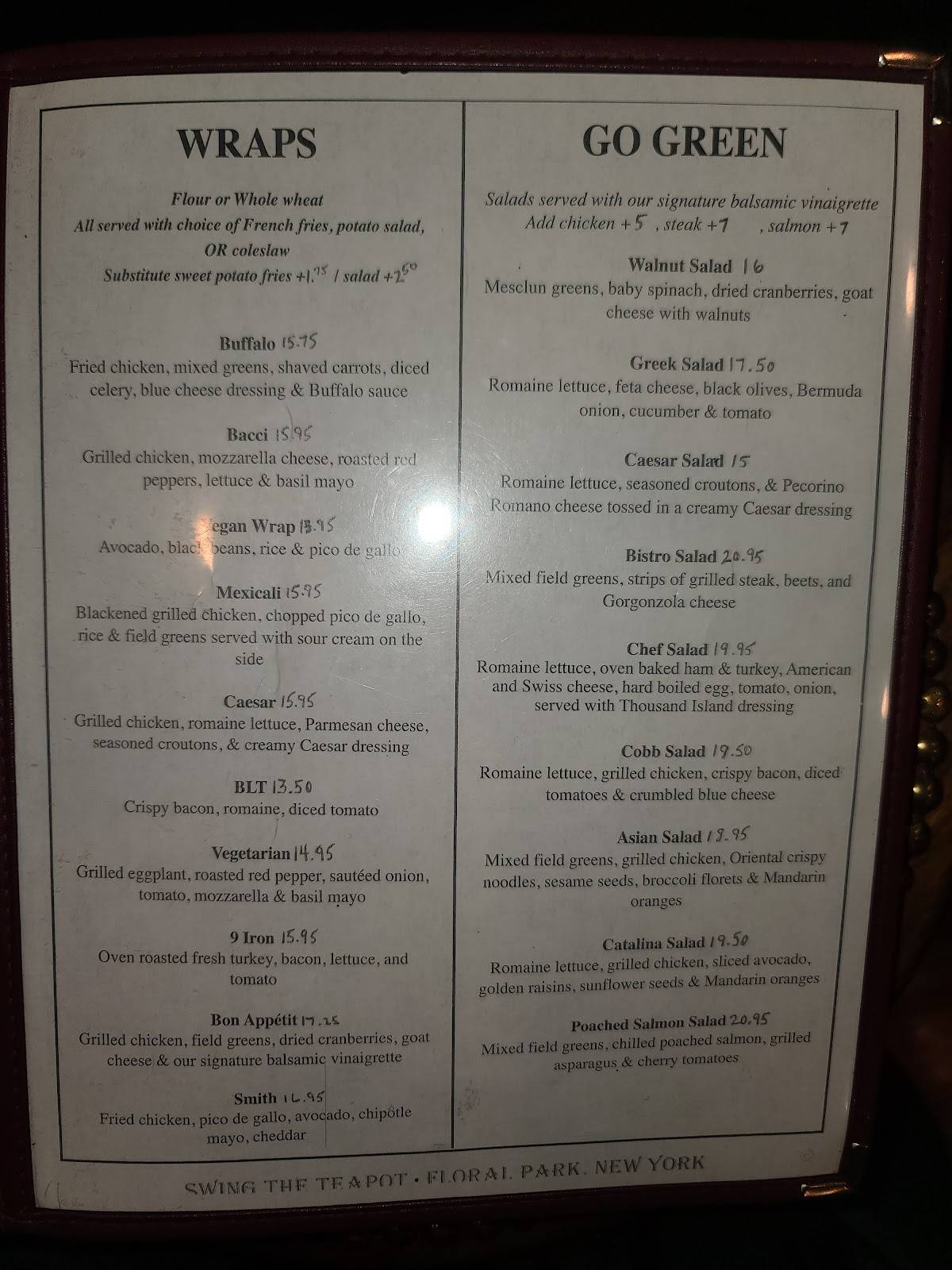 Menu at Swing the Teapot restaurant, Floral Park