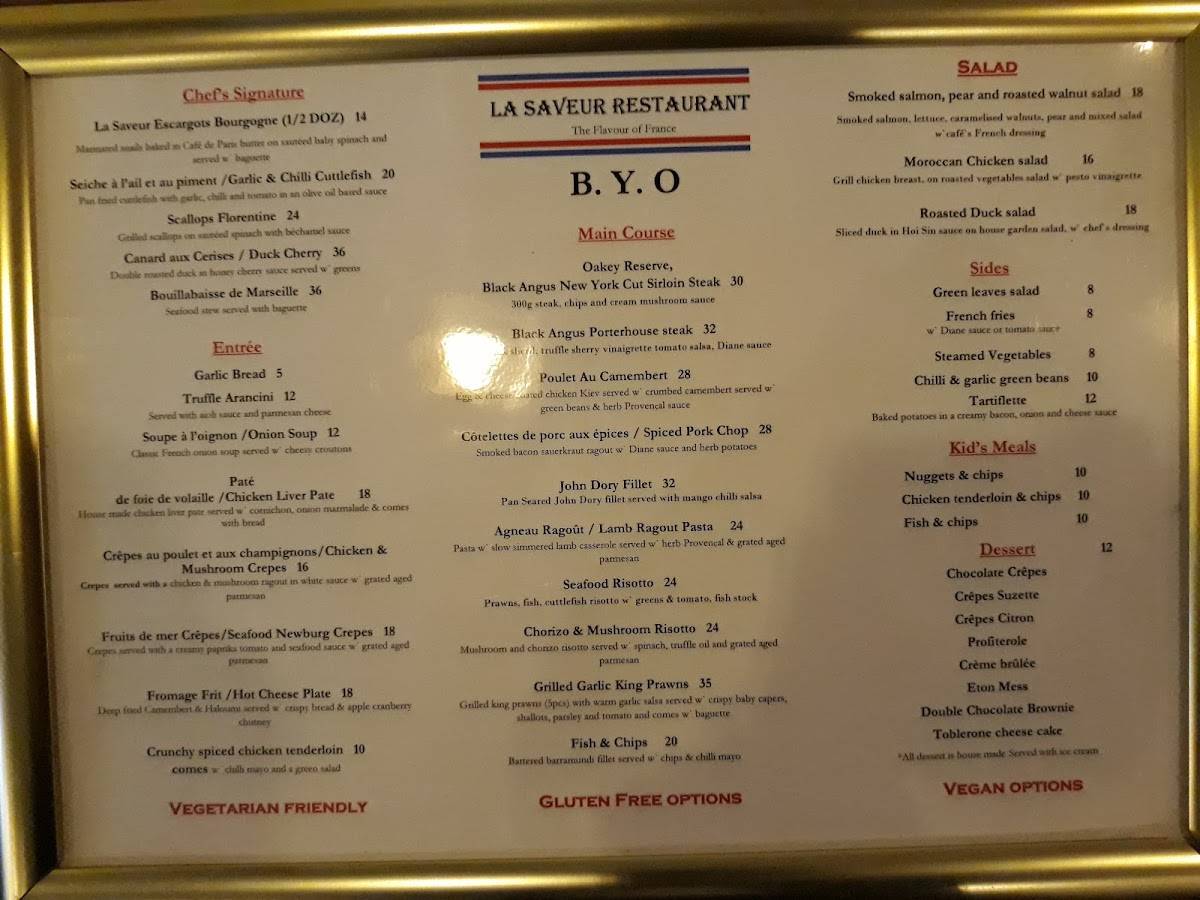 Menu at La saveur French Restaurant, Balmain