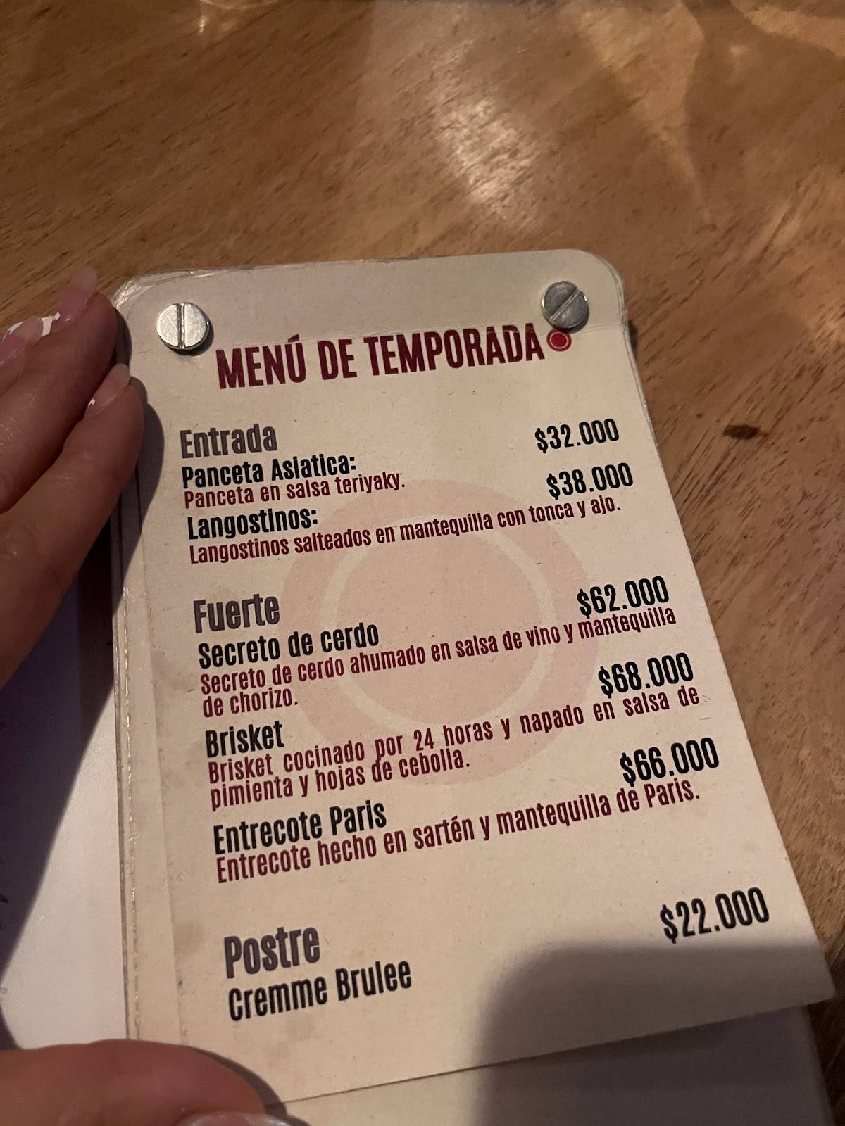 Carta del restaurante T BONE, Bogotá