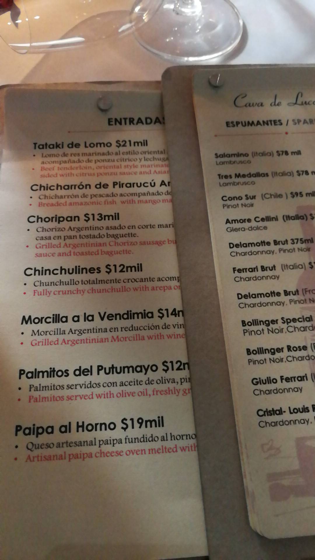 Carta del restaurante T BONE, Bogotá