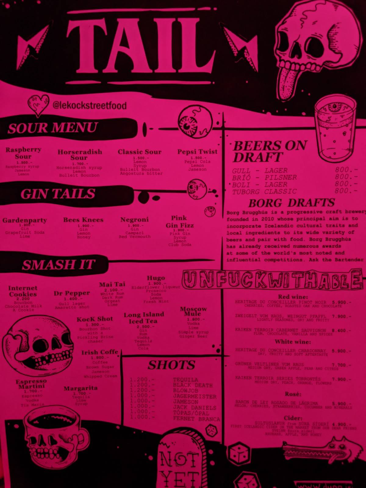 Menu at TAIL pub & bar, Reykjavík