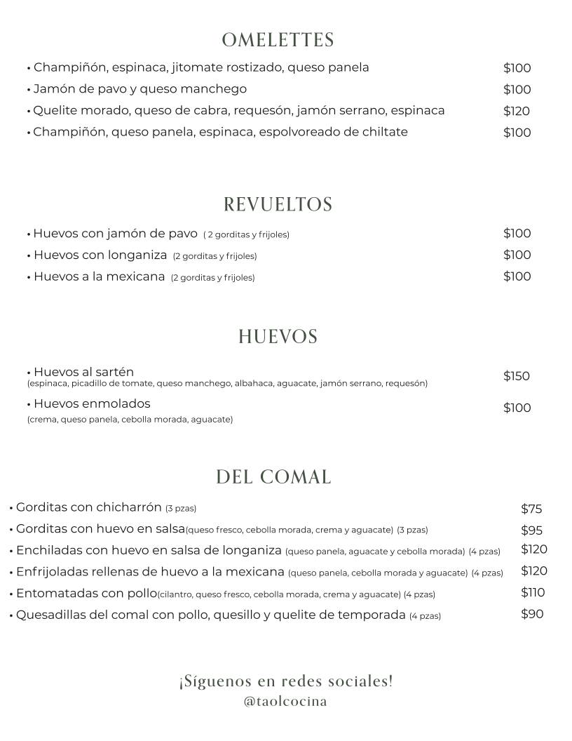Carta del restaurante TAOL, Ciudad del Cuetzalan, Guerrero 6