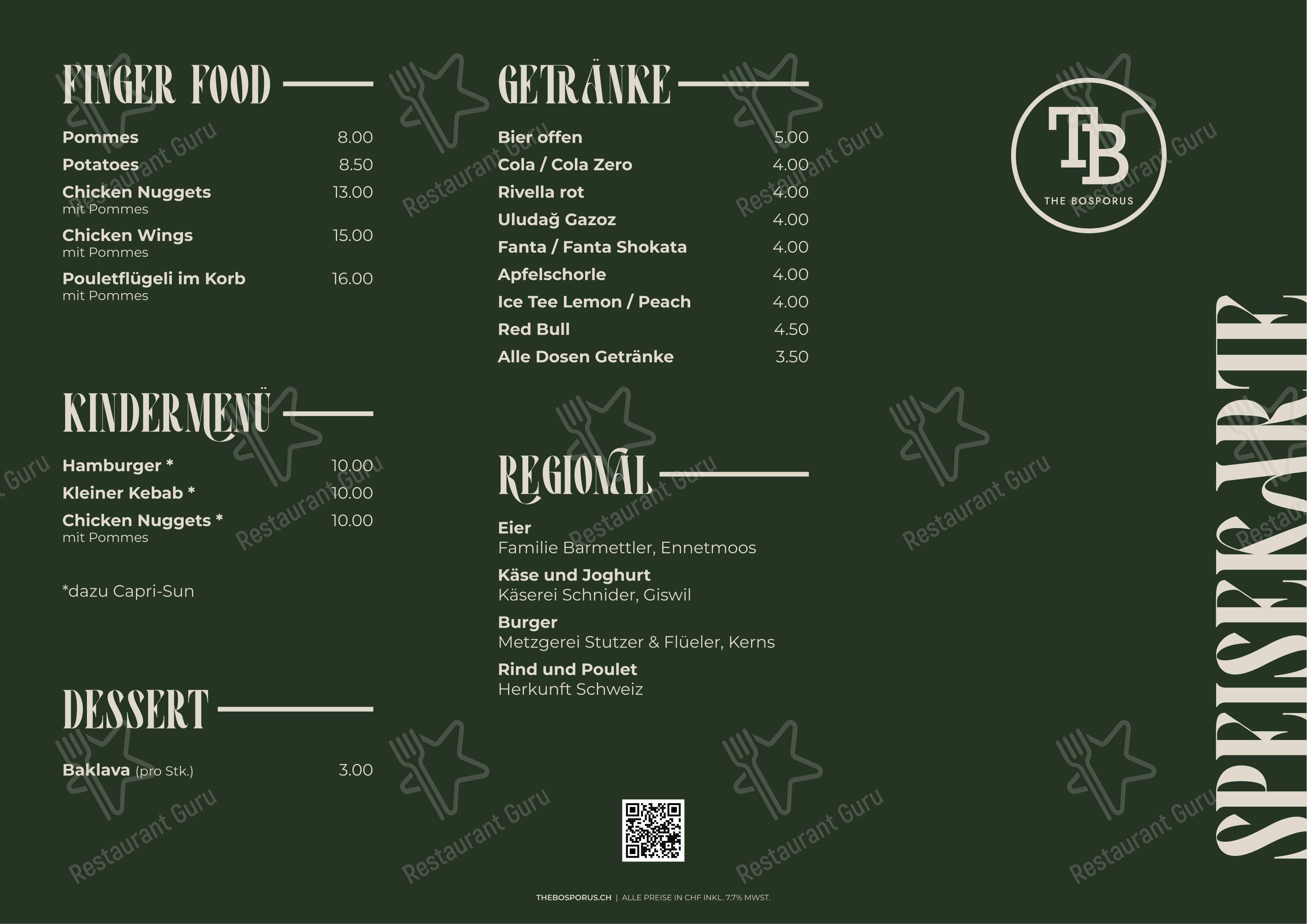 Speisekarte von THE BOSPORUS - Oriental Food, Sarnen
