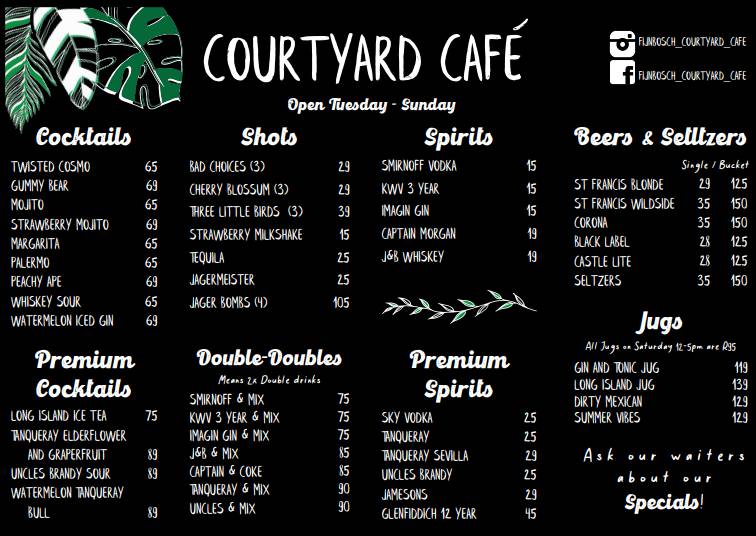 Menu at THE COURTYARD CAFE, Stellenbosch, 3 Blom Rd