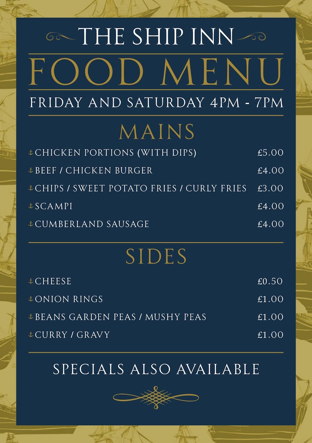 Carta del pub y bar THE SHIP INN, Kirkby-in-Furness