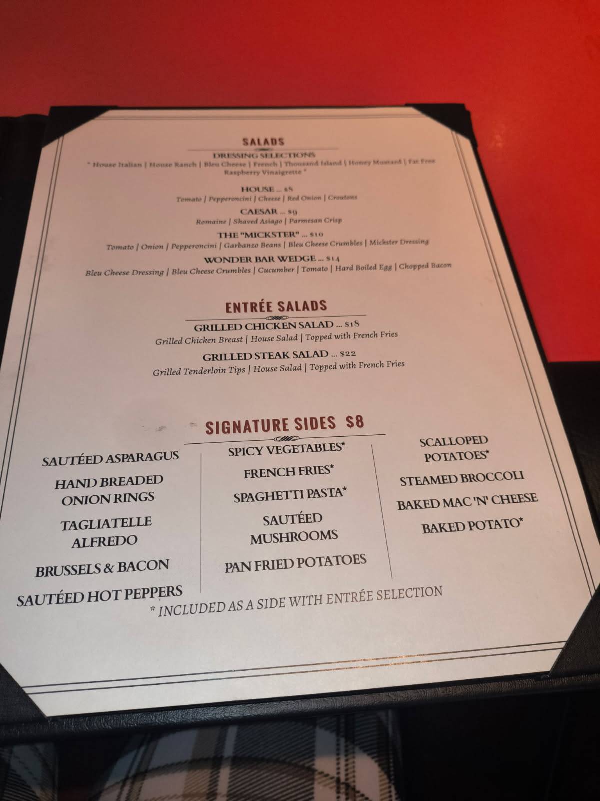 Menu at THE WONDER BAR STEAKHOUSE, Clarksburg, Wonderbar Rd