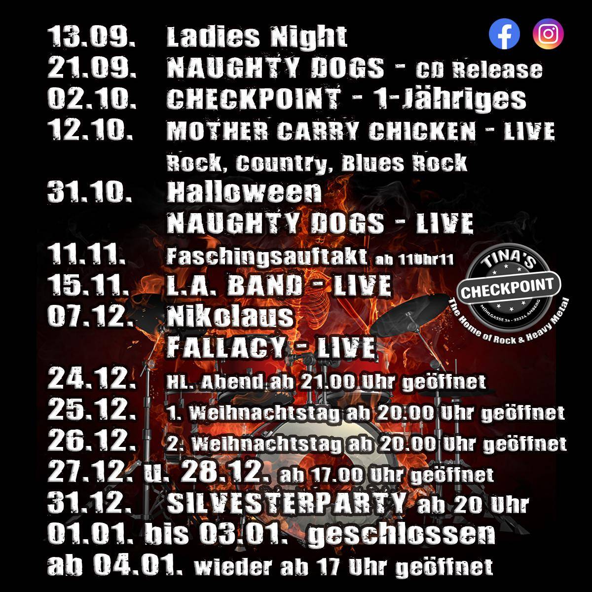 Speisekarte von TINA'S CHECKPOINT pub & Bar, Amberg