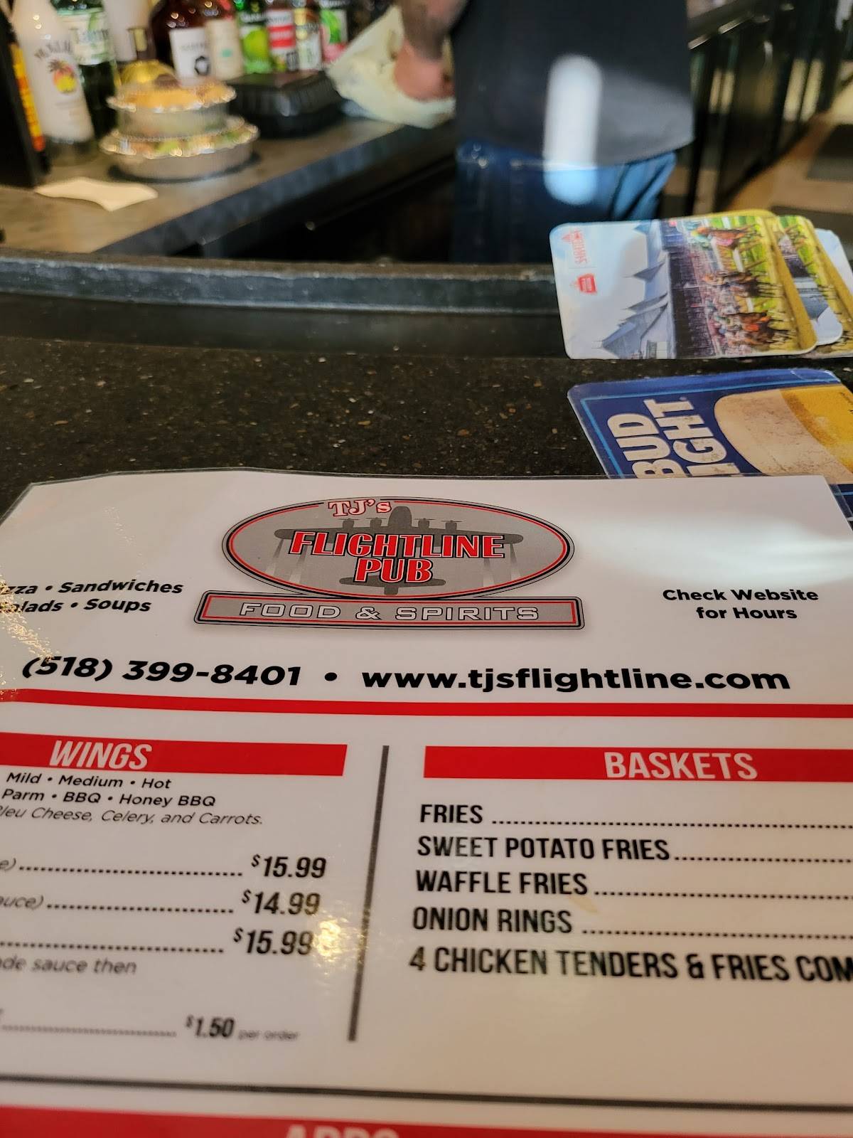 Menu at TJ's Flightline Pub, East Glenville, 20 Saratoga Rd