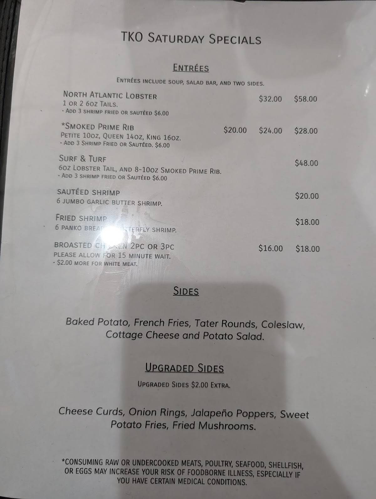 Menu at TKO BBQ, Richland Center