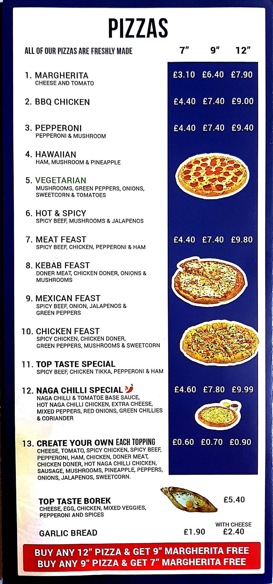 Carta del restaurante TOP TASTE PIZZA & KEBAB, Newport