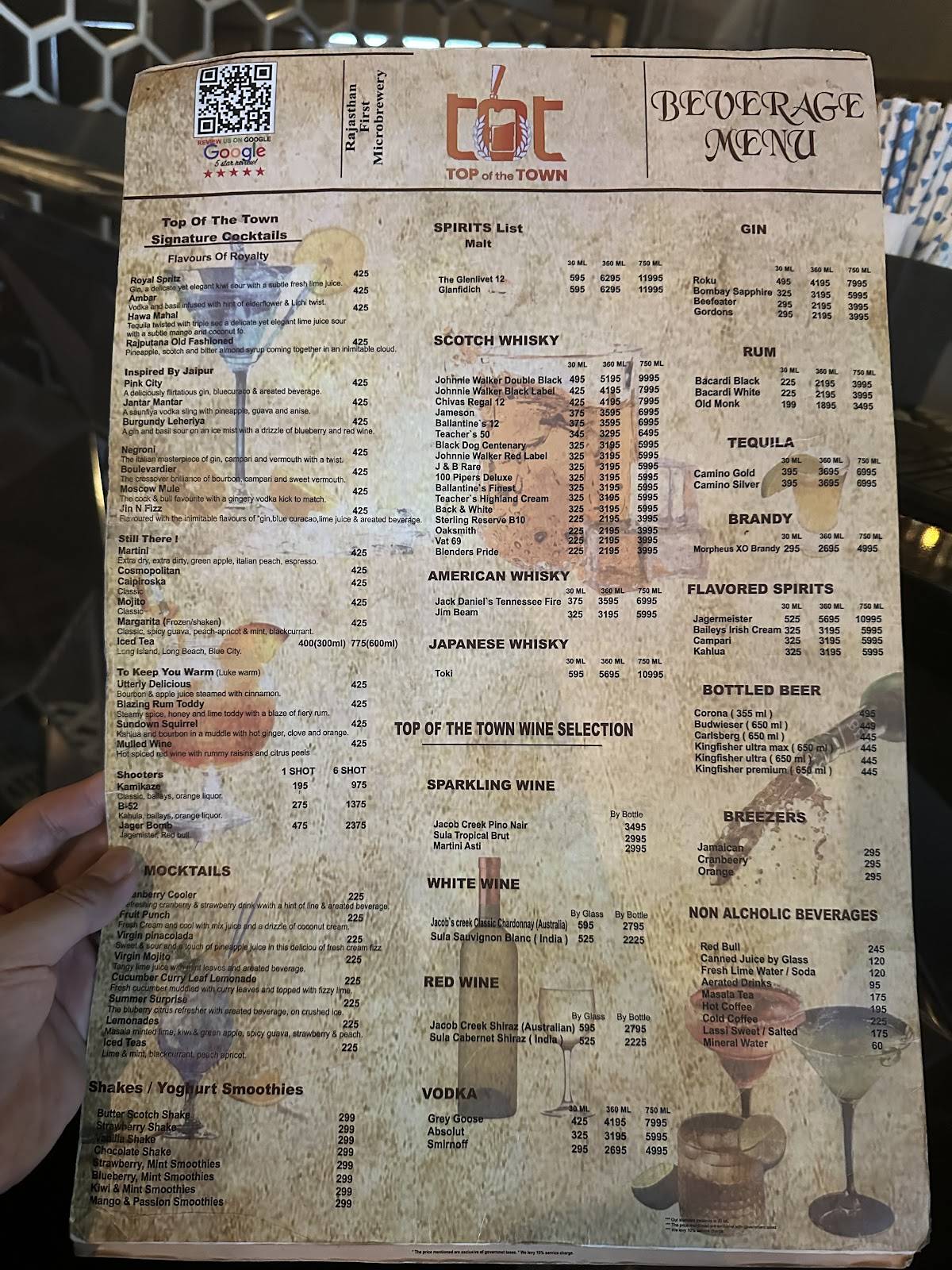 Menu at TOT (Taste On Top), Neemrana