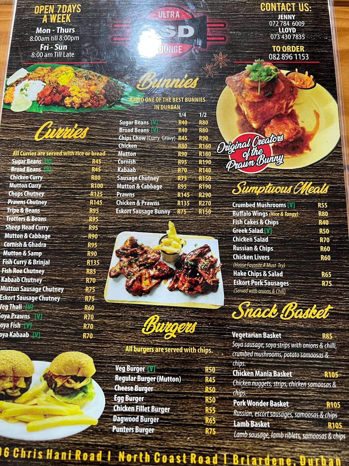Menu at TSD Ultra LOUNGE restaurant, Durban North
