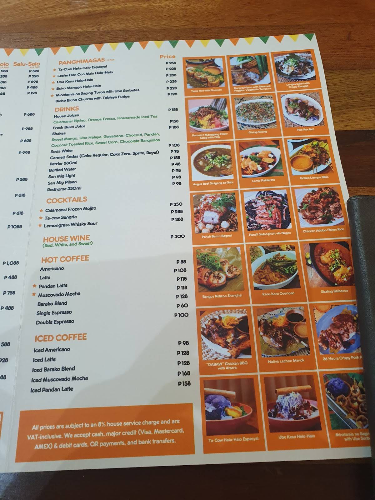 Menu at Ta-Cow Davao restaurant, Davao City