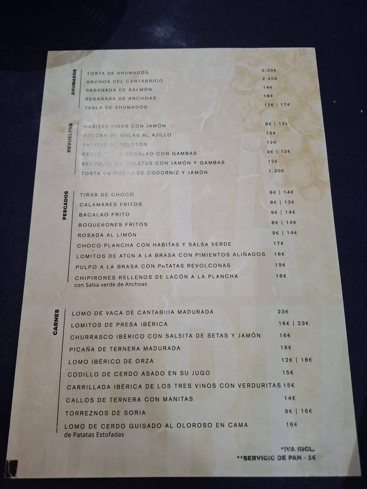 Carta del restaurante Taberna Pura Cepa (Córdoba), Córdoba