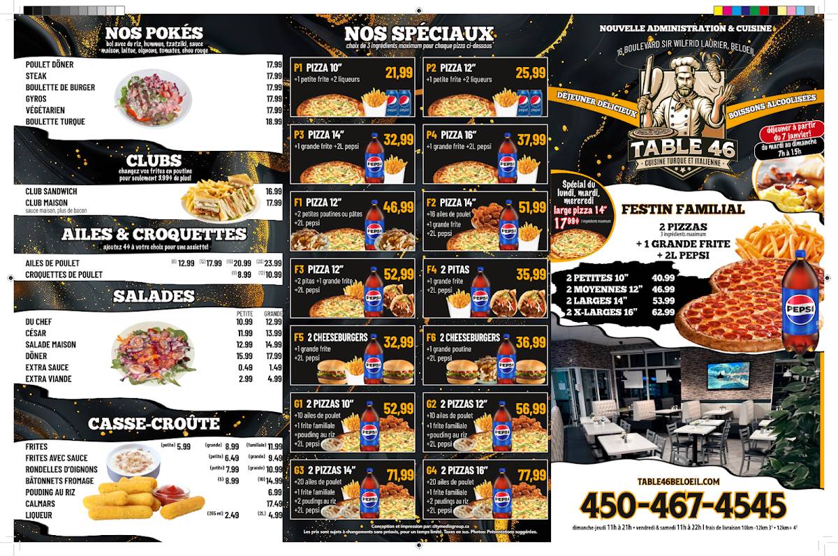 Menu au Table 46 restaurant, Beloeil