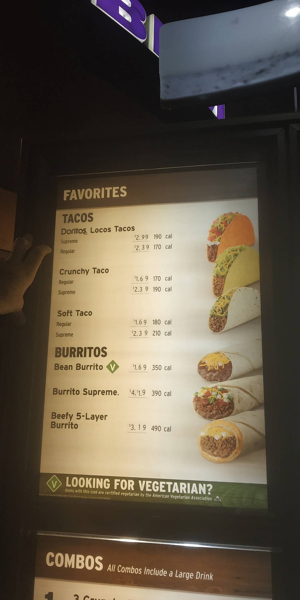 Menu at Taco Bell fast food, Morro Bay