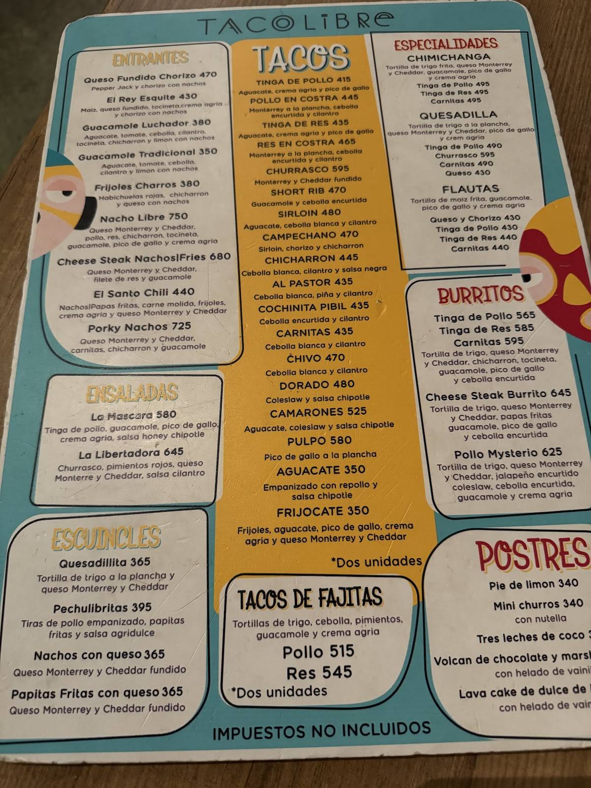 Carta del restaurante Taco Libre - Bella Vista, Santo Domingo
