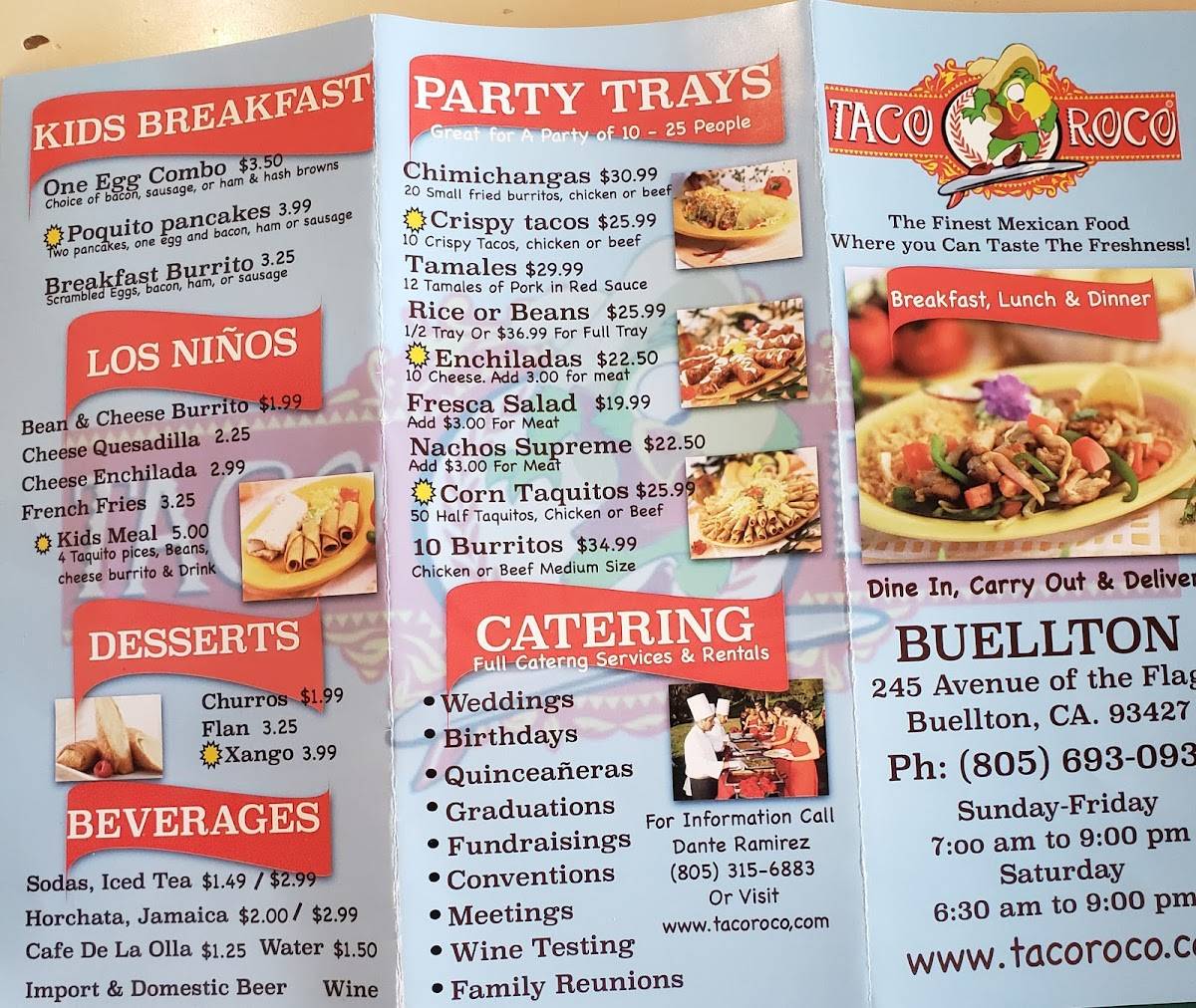 Menu at Taco Roco restaurant, Buellton, 245 Ave of Flags