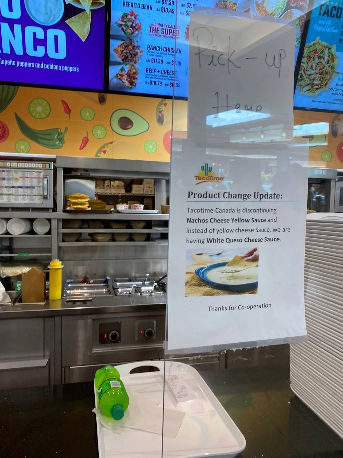 Menu at TacoTime restaurant, Winnipeg, Portage Ave