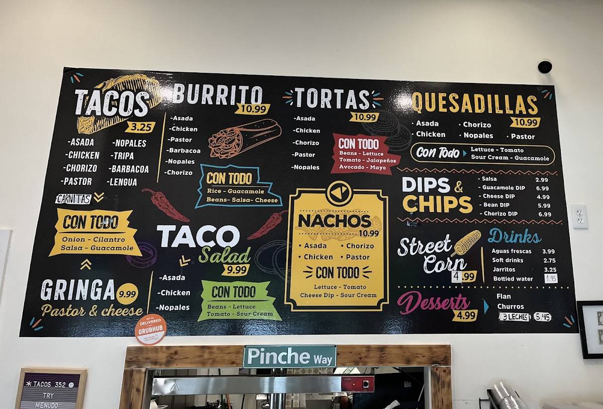 Menu at Tacos 352 restaurant, Gainesville