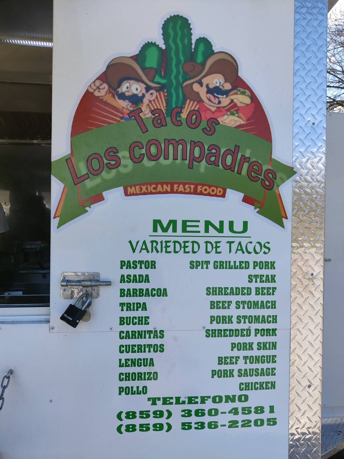 Menu at Tacos Los Compadres restaurant, Crittenden