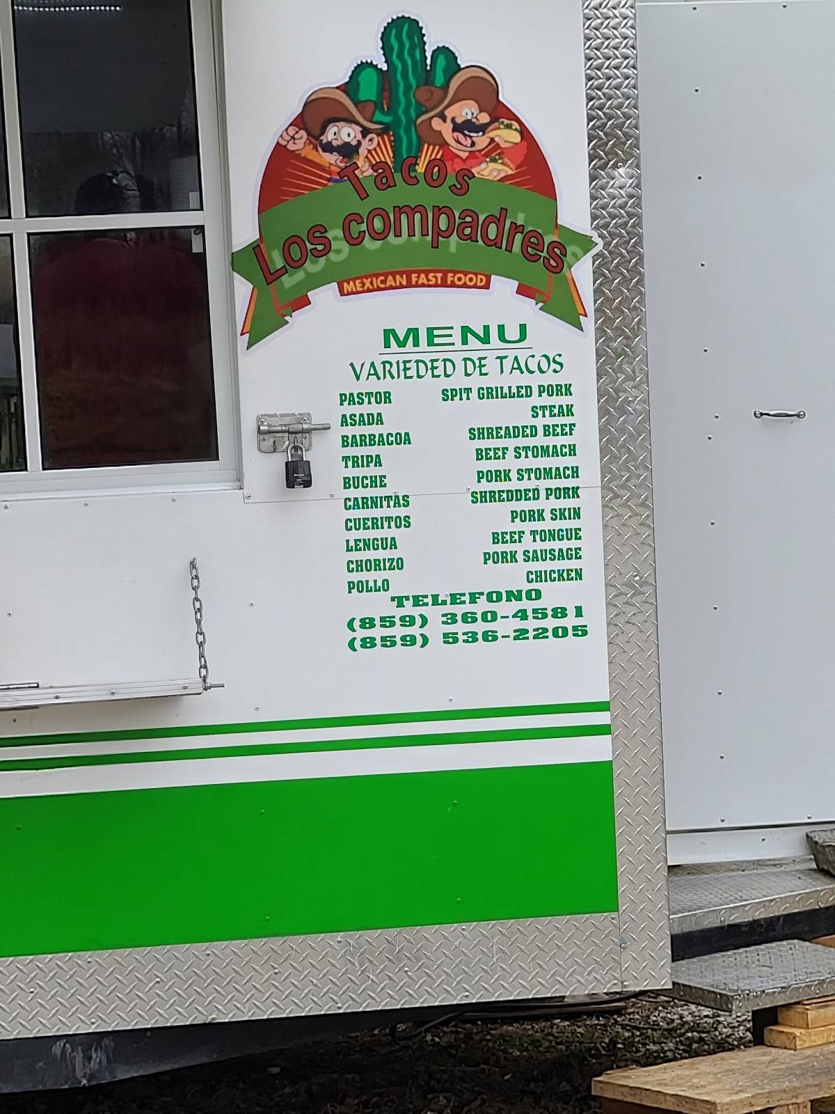 Menu at Tacos Los Compadres restaurant, Crittenden
