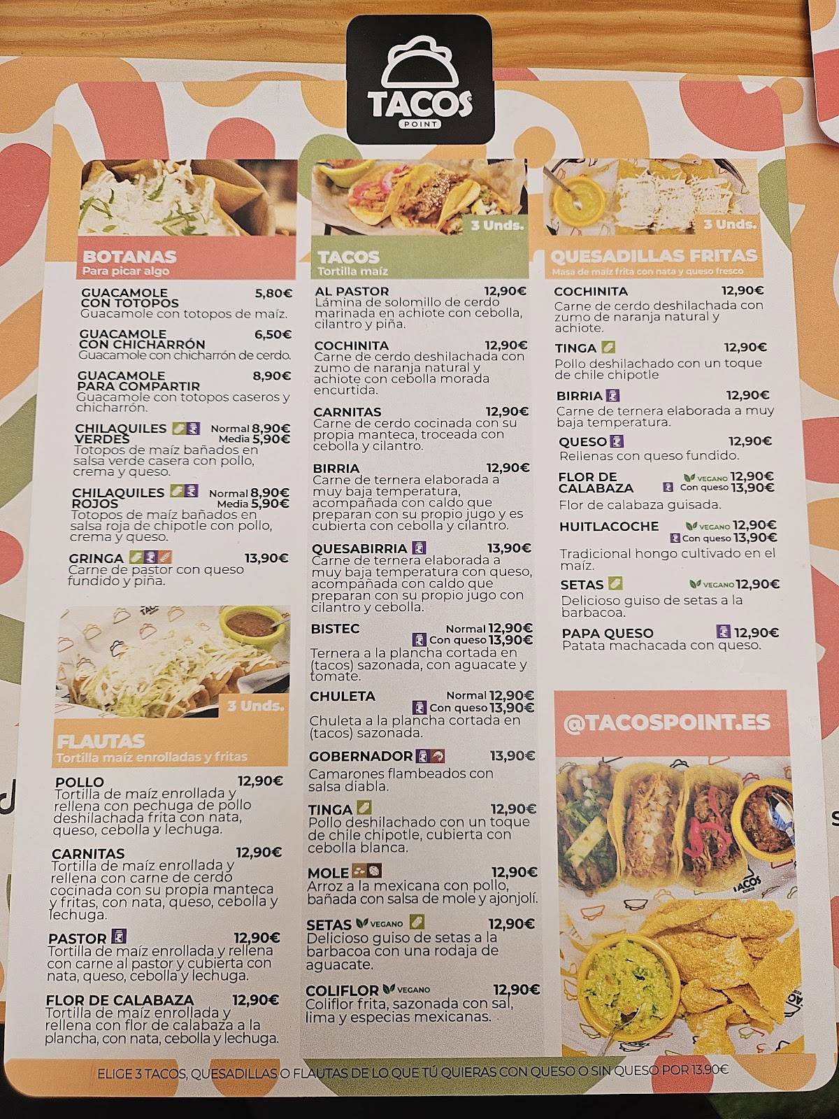 Carta de Tacos Point Restaurante Mexicano, Unquera