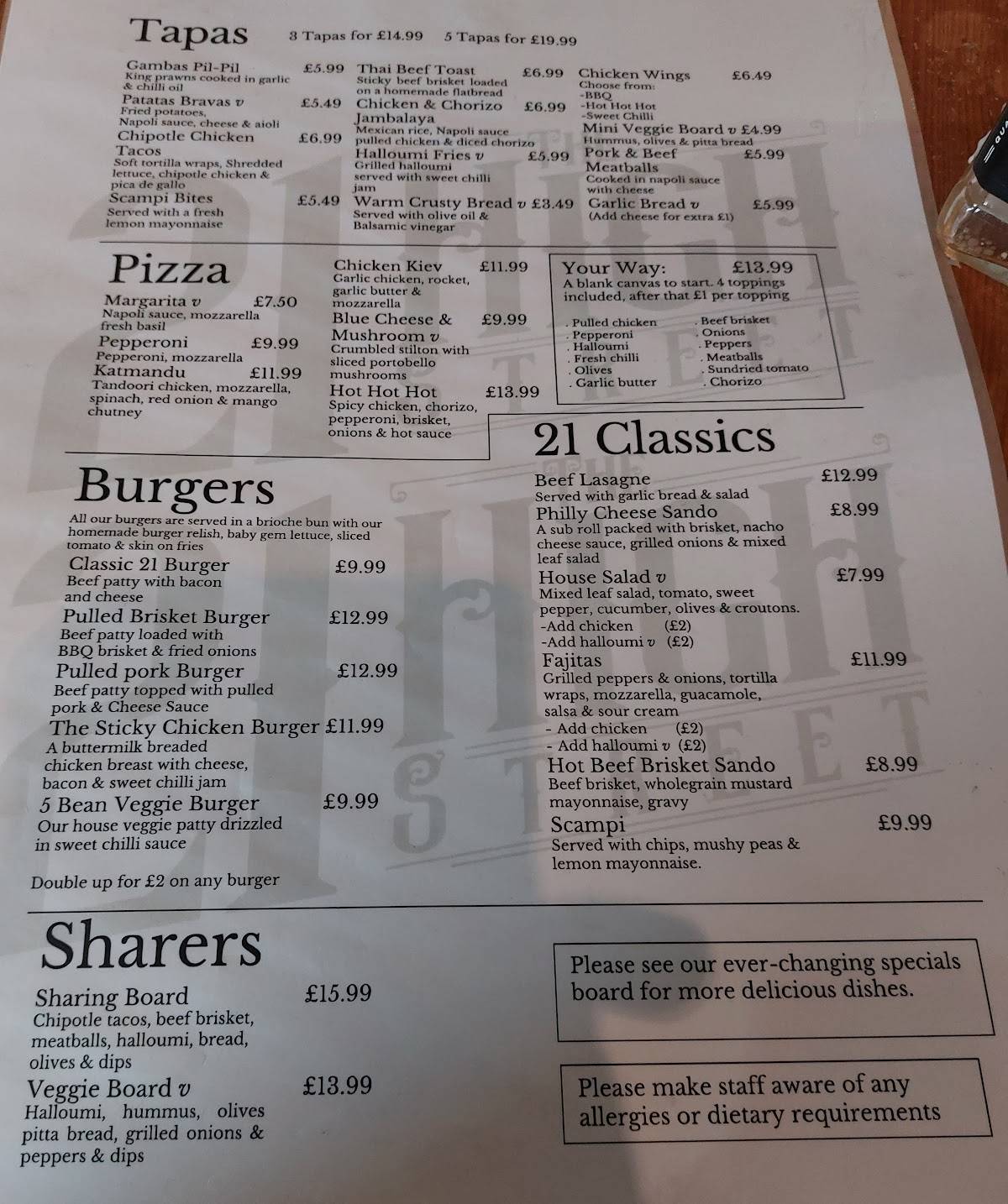 Menu at 21 The High Street Tadcaster pub & bar, Tadcaster
