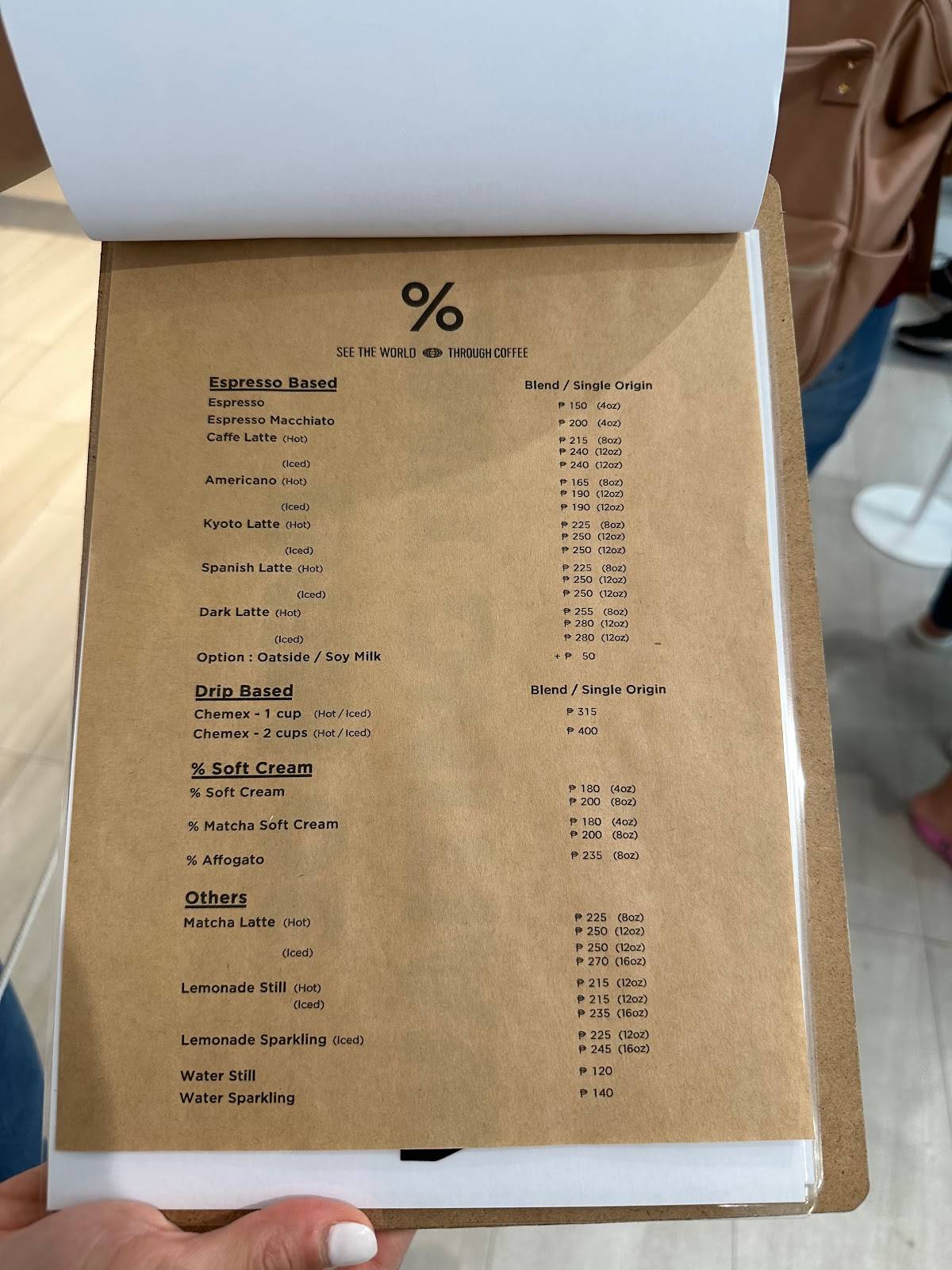 Menu at % Arabica Manila Mitsukoshi BGC cafe, Taguig