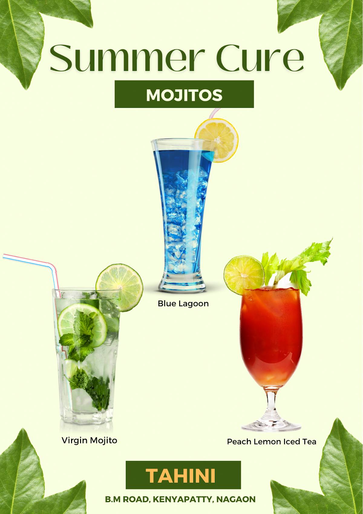 Menu at Tahini, Nagaon