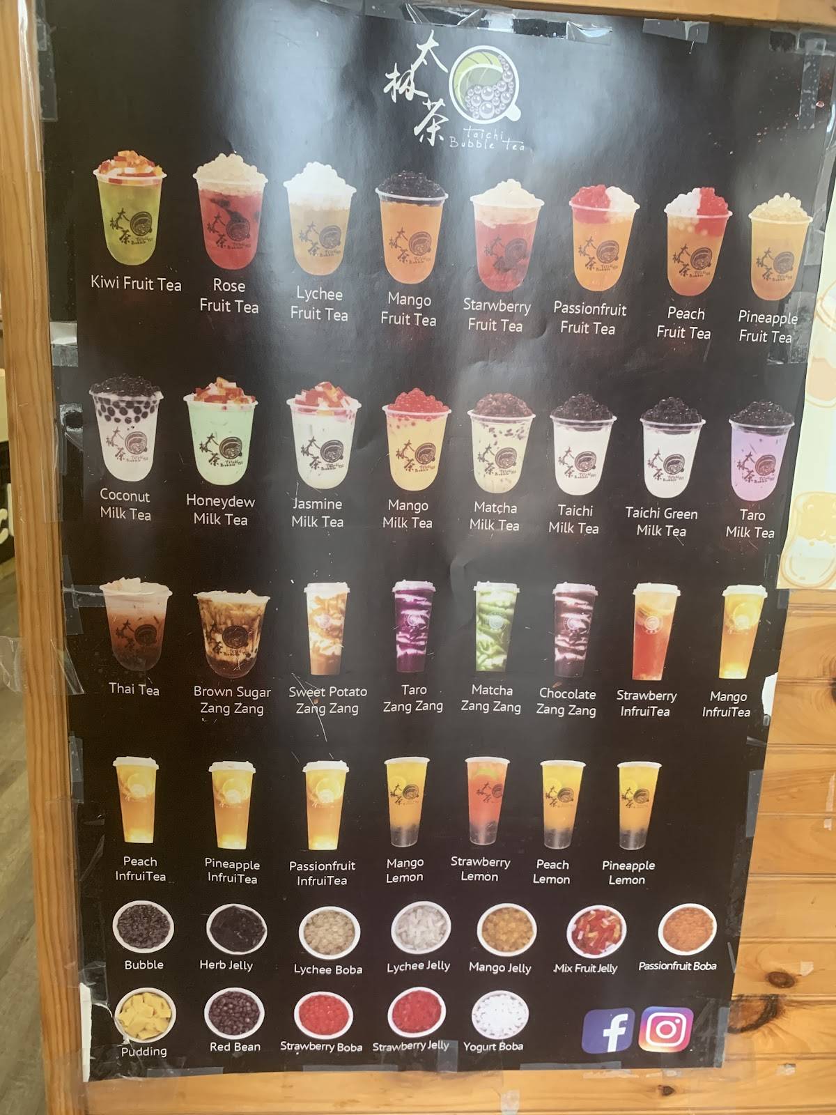 Menu at Taichi Bubble Tea restaurant, Stony Brook