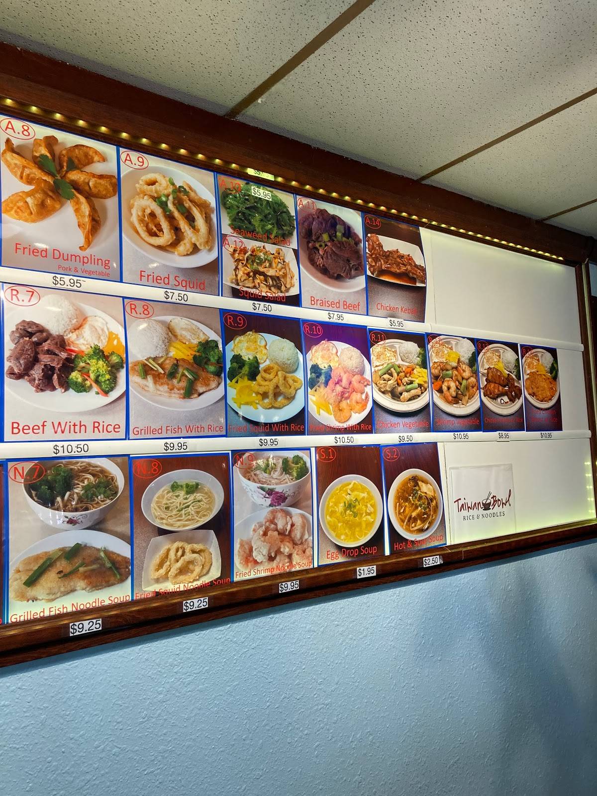 Menu at Taiwan Bowl restaurant, San Marcos