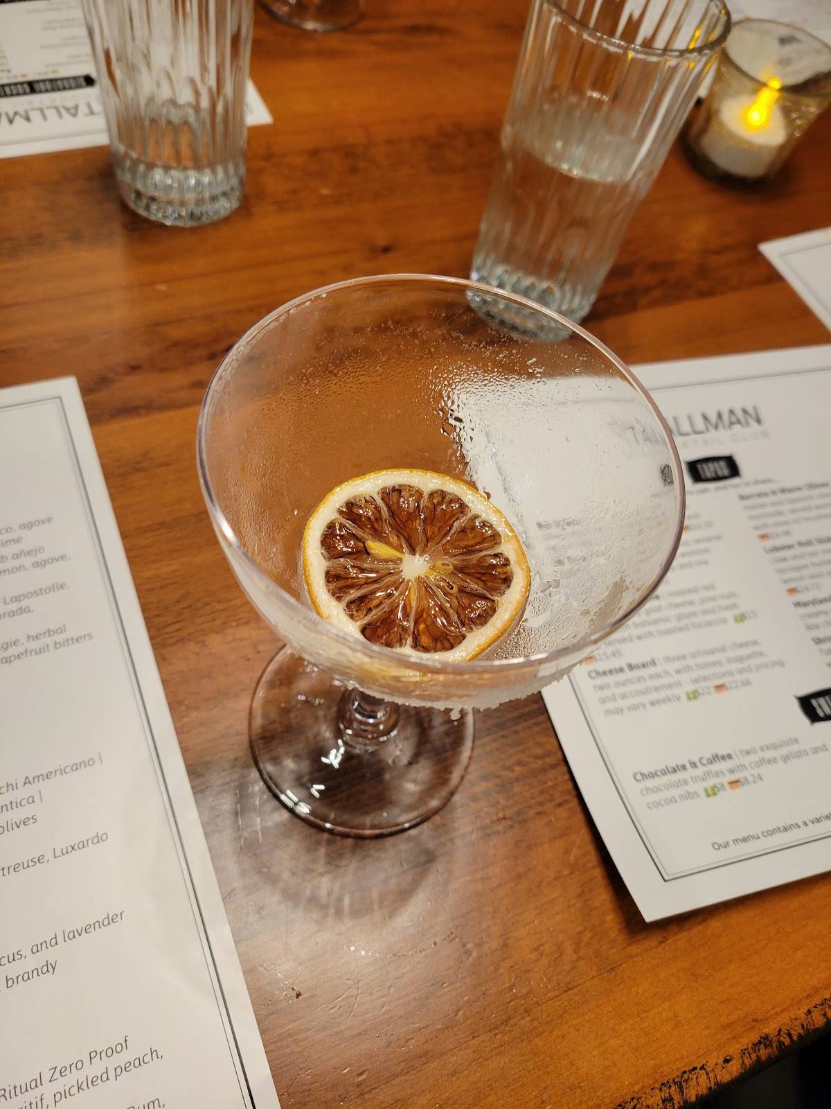 Menu at Tallman Cocktail Club, Syracuse
