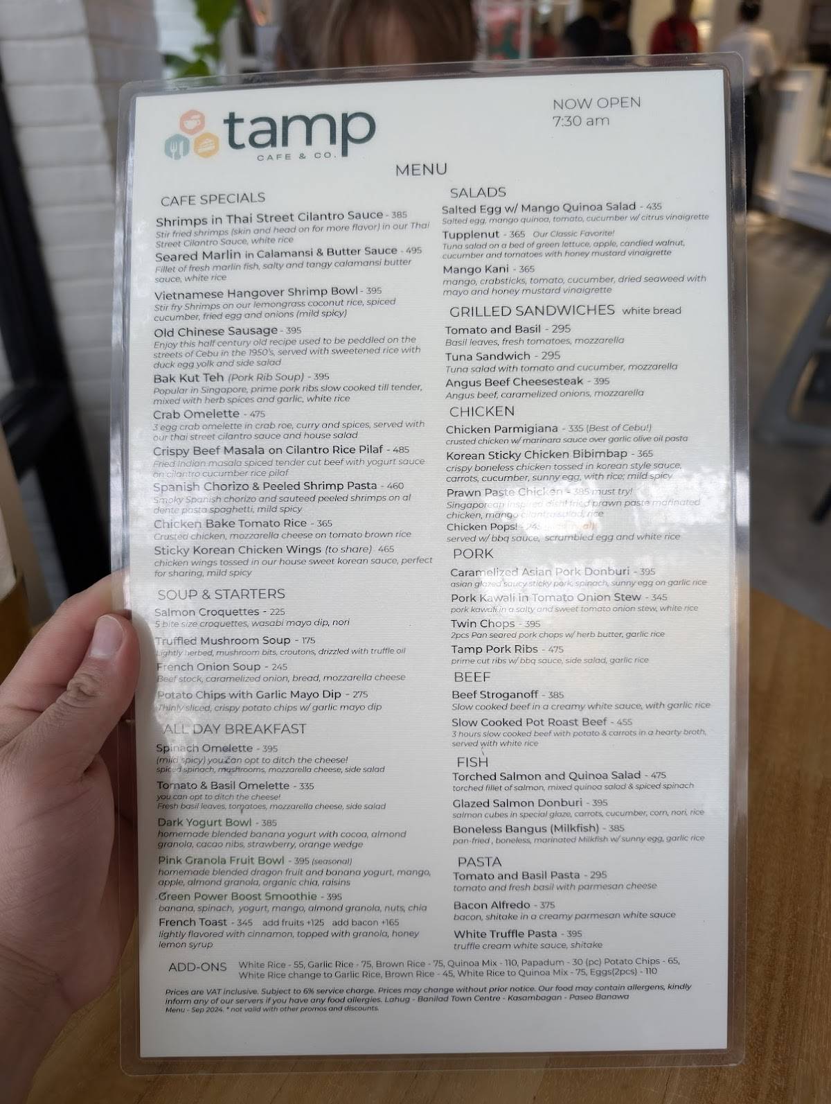 Menu at Tamp Cafe & Co. KASAMBAGAN, Cebu City, 12 President Aguinaldo ...