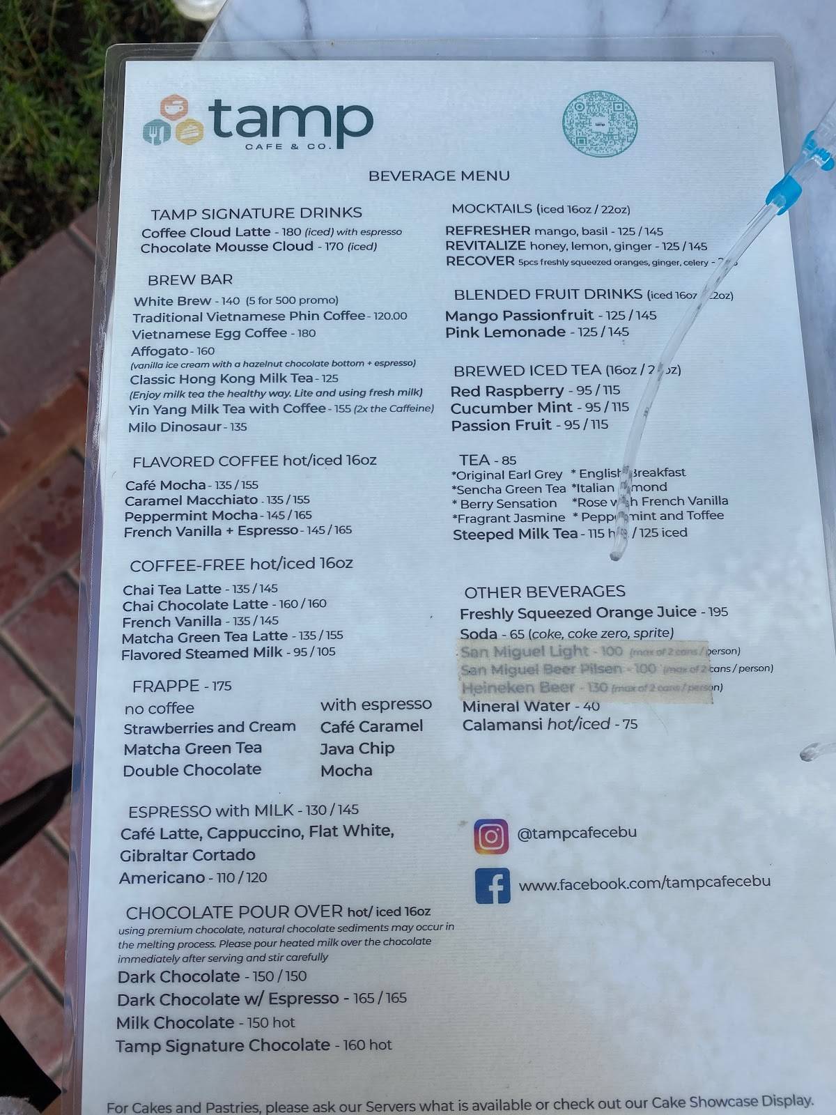 Menu at Tamp Cafe & Co. KASAMBAGAN, Cebu City, 12 President Aguinaldo ...