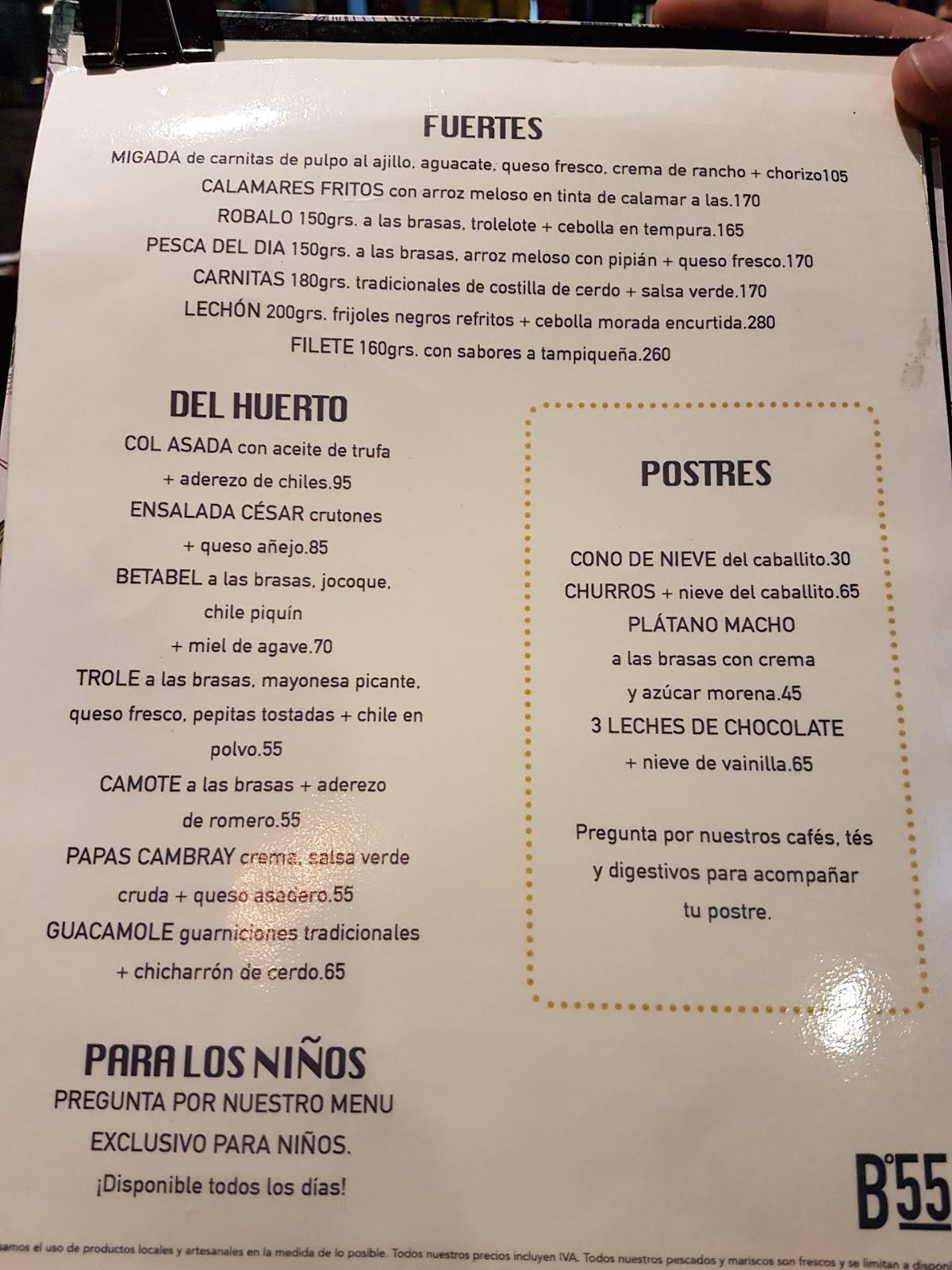 Carta del pub y bar Botanero 55, Tampico