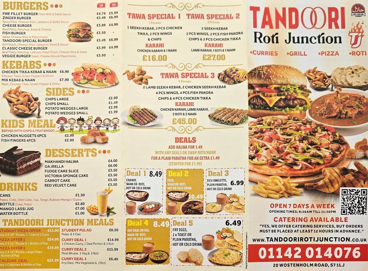 Menu at Tandoori Roti Junction restaurant, Sheffield
