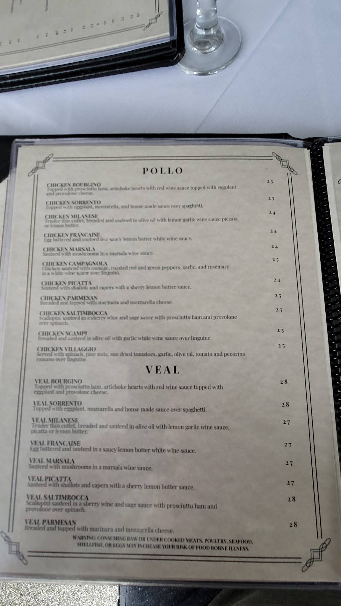 Menu at Tanino Ristorante Italiano steakhouse, Horseheads