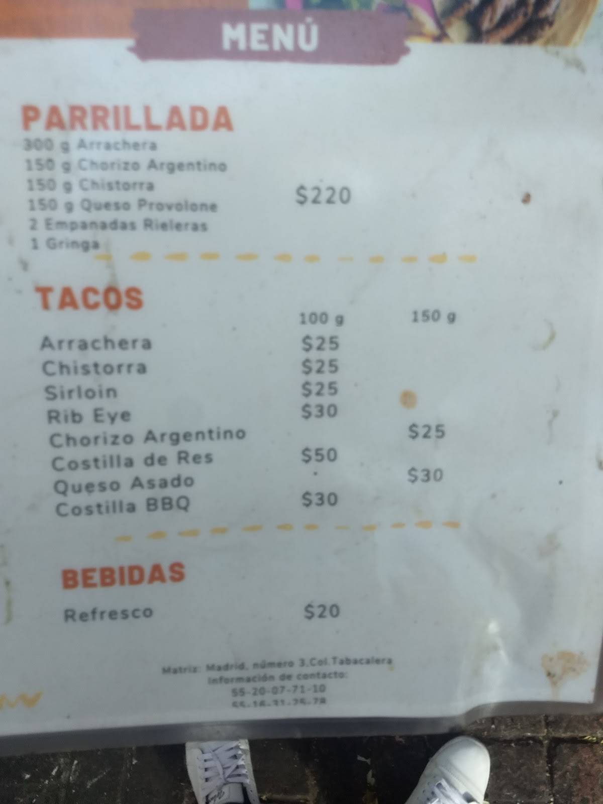 Menu at Taquería El Charro Ugalde restaurant, Mexico City, Dr. Lavista ...