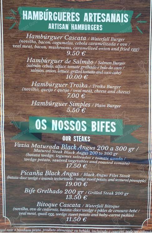 Menu at Tasca da Cascata, Albufeira
