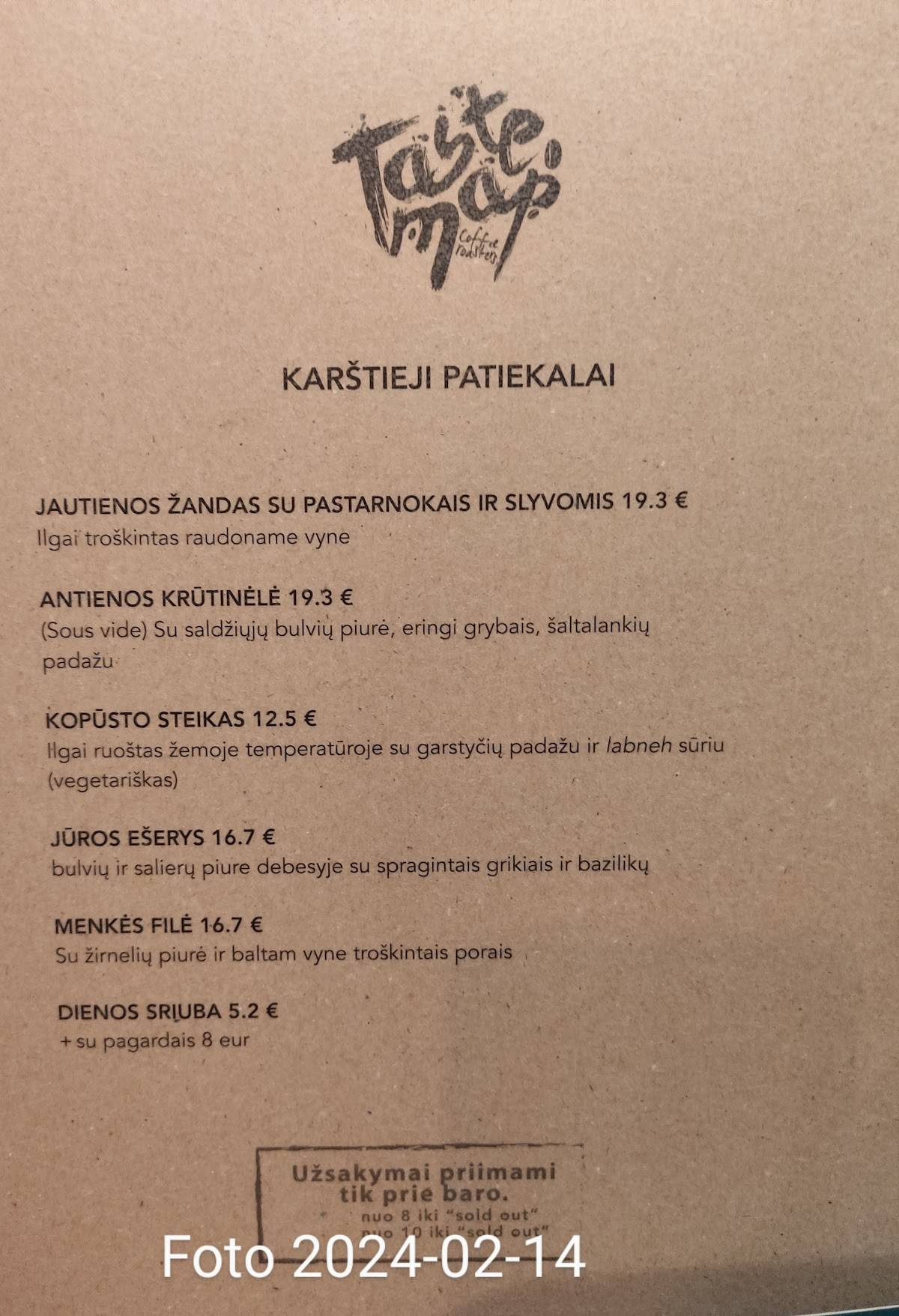 Menu at Taste Map Tech Café restaurant, Vilnius