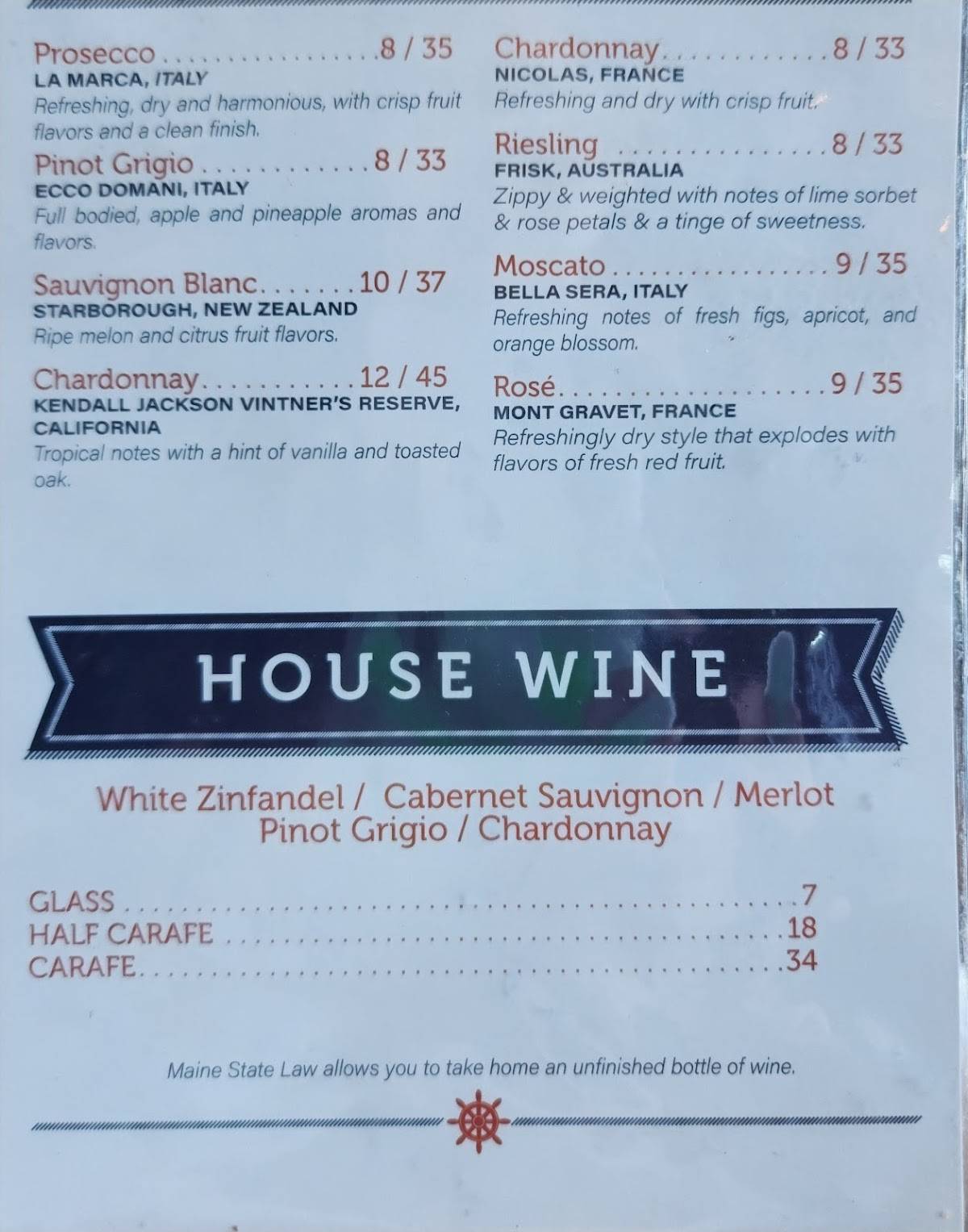 Menu at Taste of Maine Restaurant, Woolwich