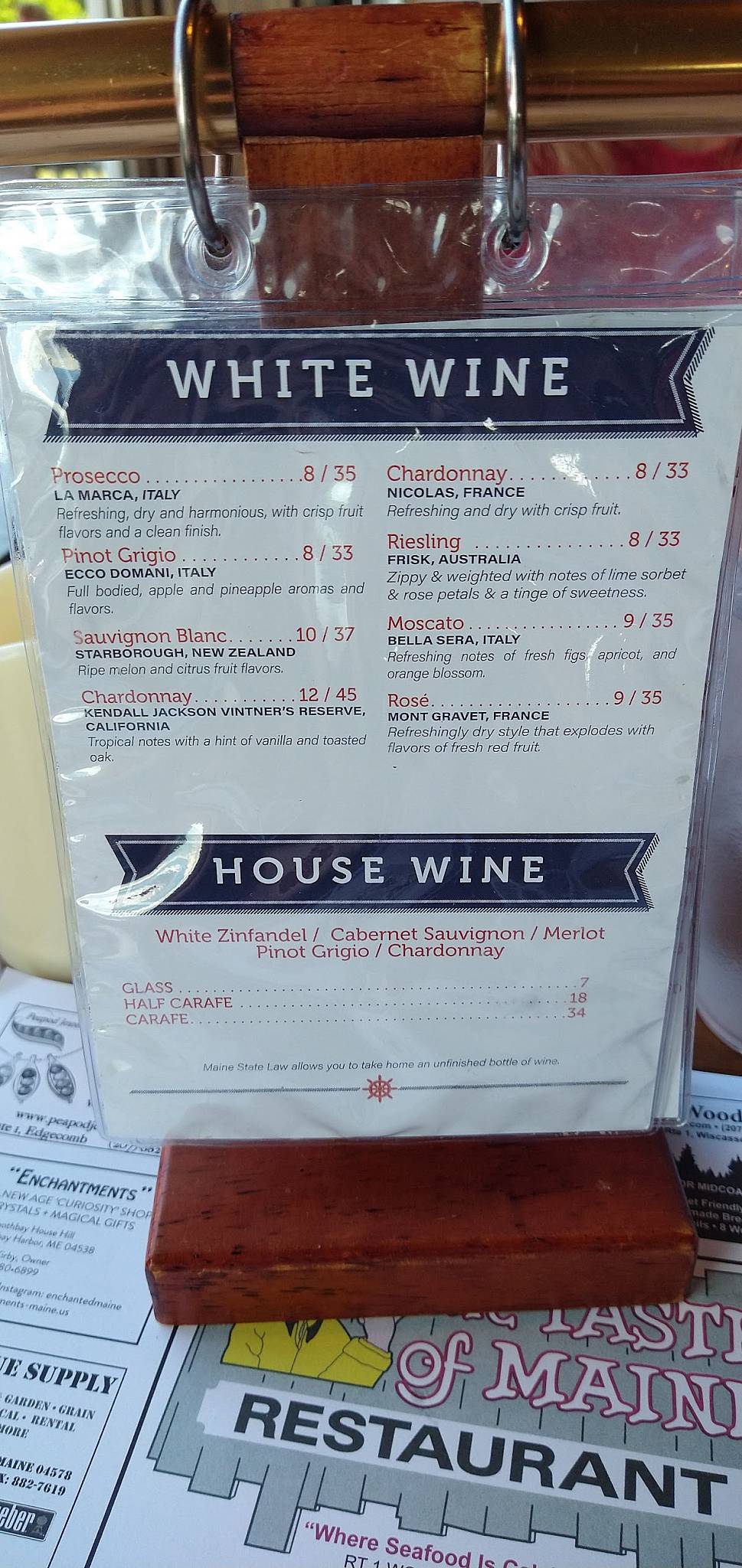 Menu at Taste of Maine Restaurant, Woolwich