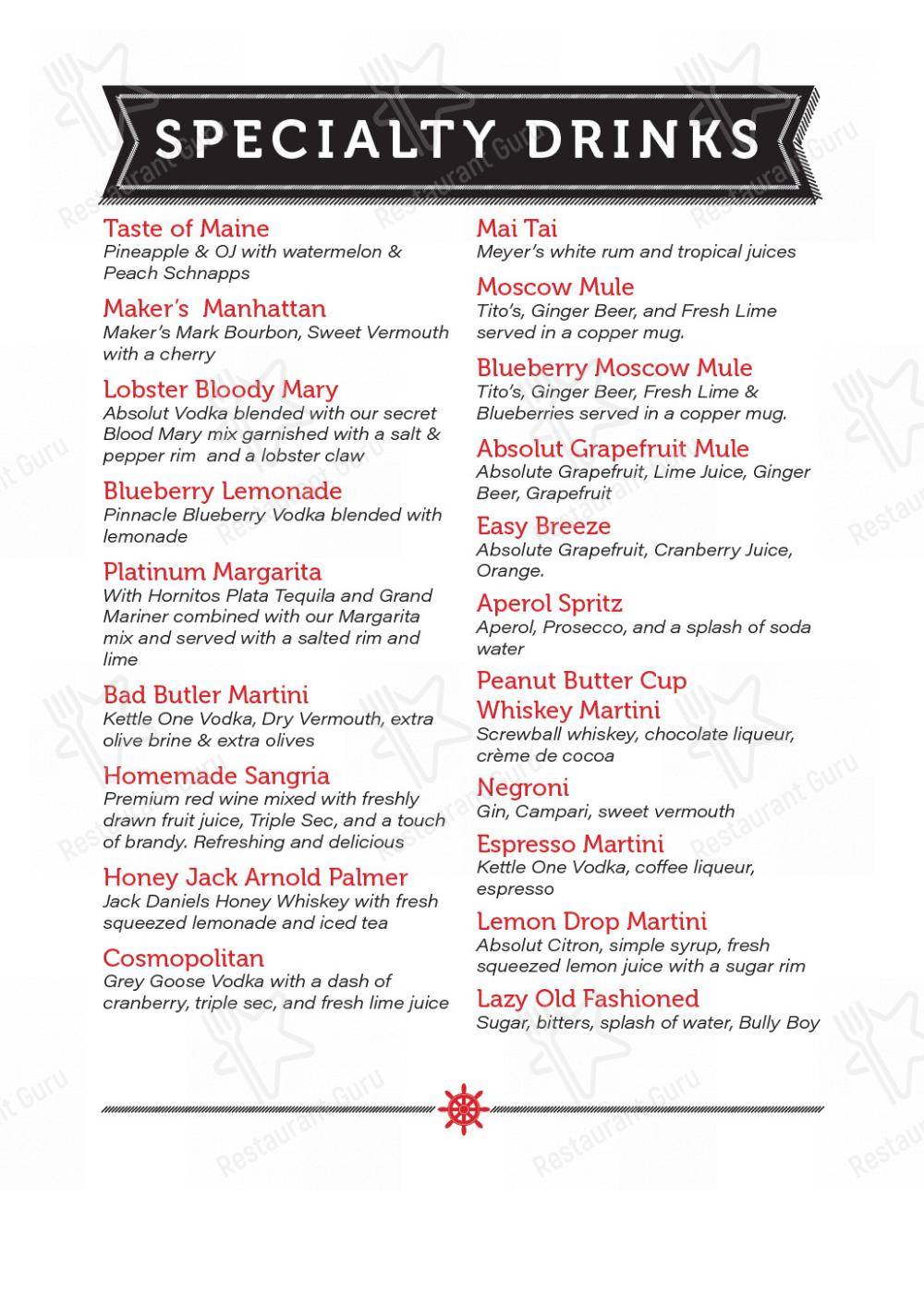 Menu at Taste of Maine Restaurant, Woolwich