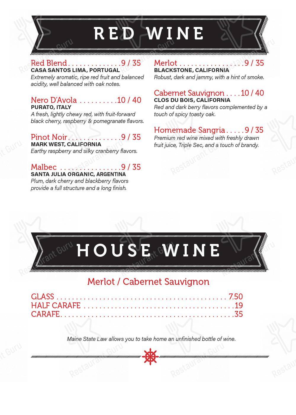 Menu at Taste of Maine Restaurant, Woolwich