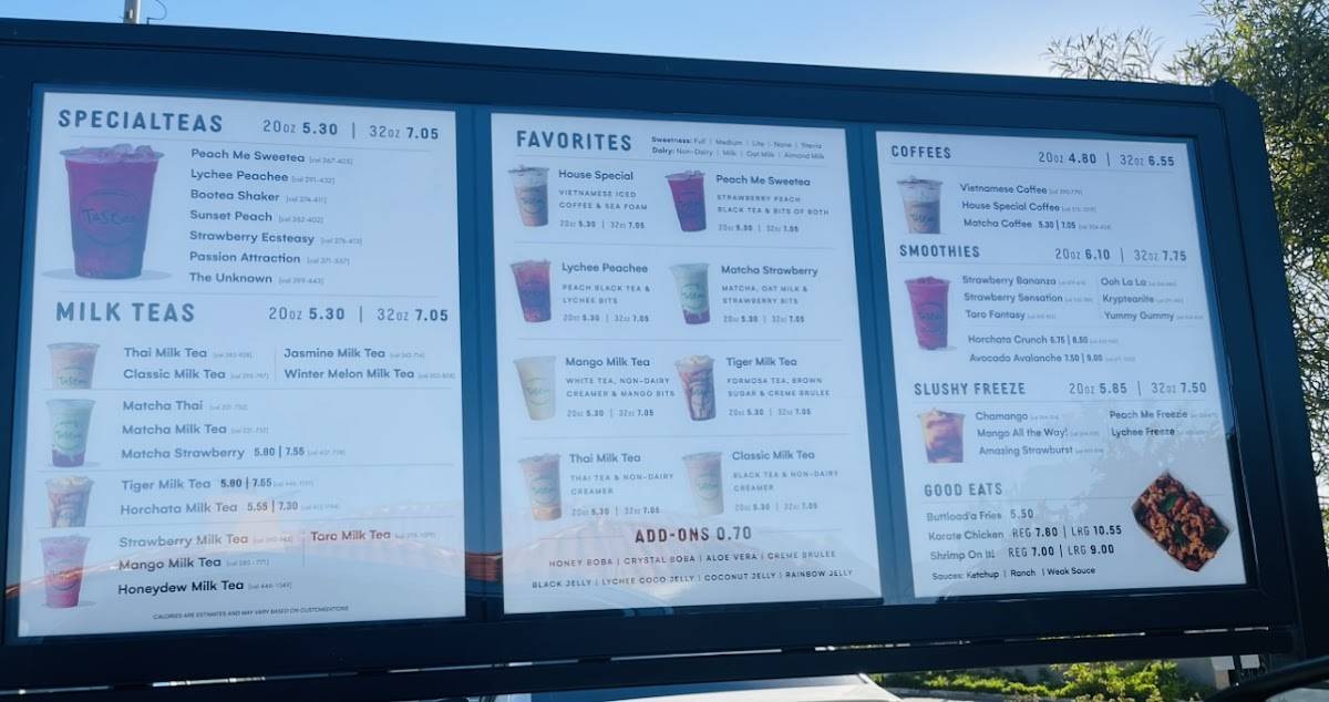 Menu at Tastea Torrance (Drive-Thru) pub & bar, Torrance